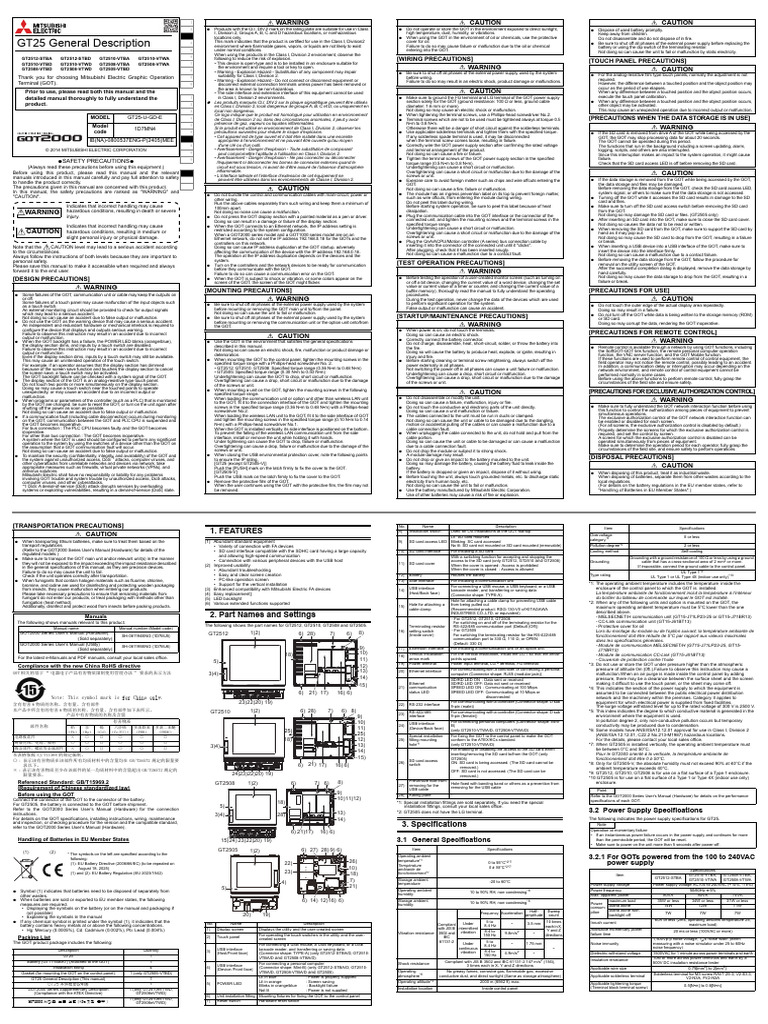 GOT Mitsubishi GT2505-VTBD HMI Datasheet | PDF