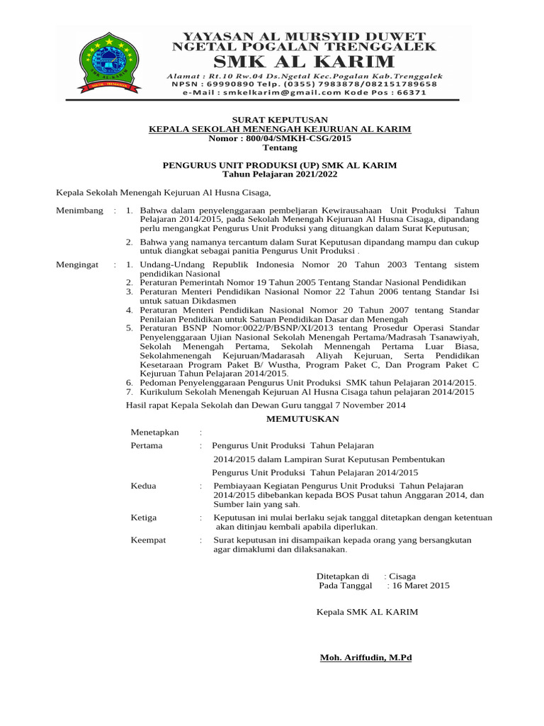 Dokumen Pembentukan Unit Produksi | PDF