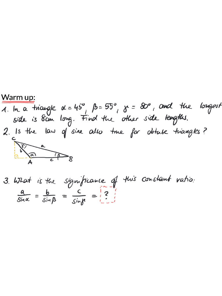 Unit 9 Non-Right Triangle Trigonometry 9.2 Warm Up PDF | PDF