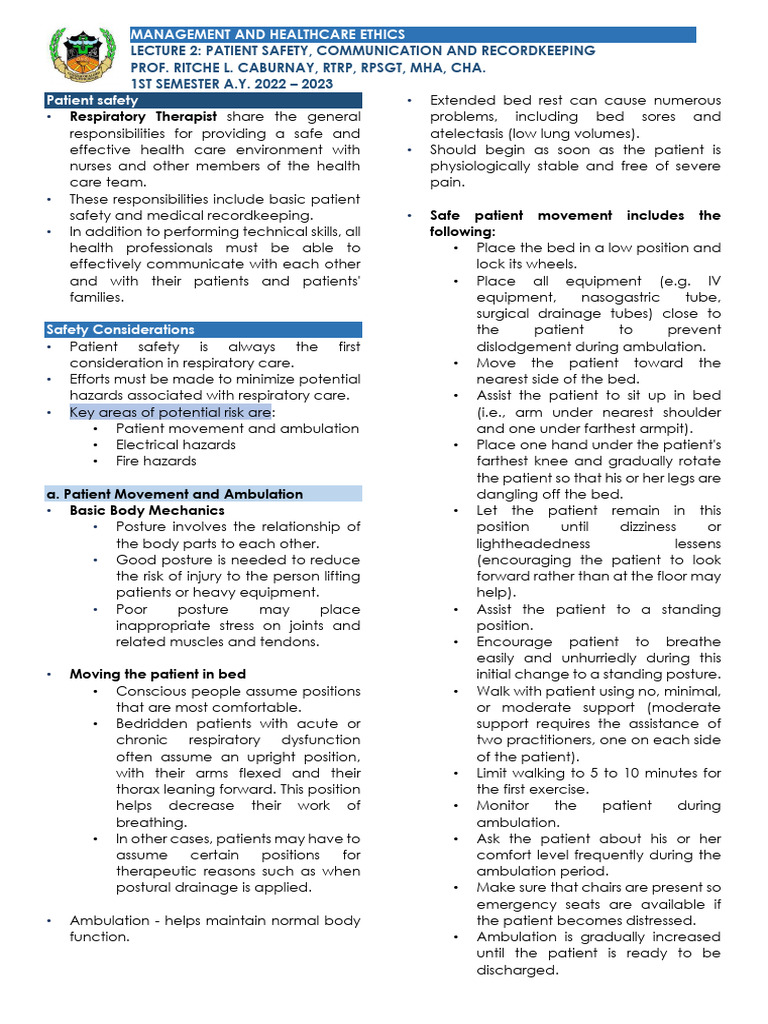 LEC2_PATIENT SAFETY, COMMUNICATION AND RECORDKEEPING | PDF