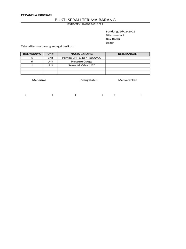 Tanda Terima Barang | PDF