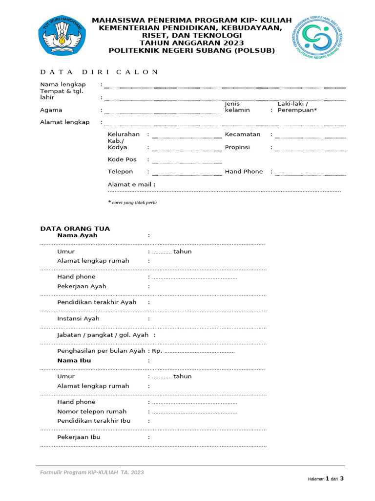 FORMULIR-KIP-K-2023 | PDF