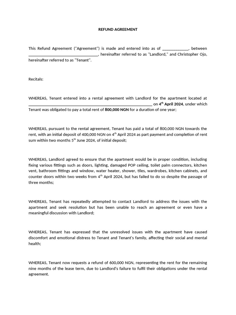 Refund Agreement | PDF