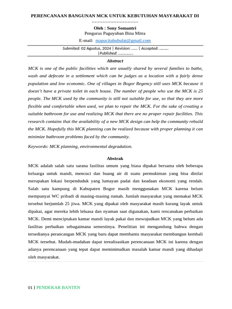 Perencanaan Pembuatan MCK Pendekar Banten | PDF