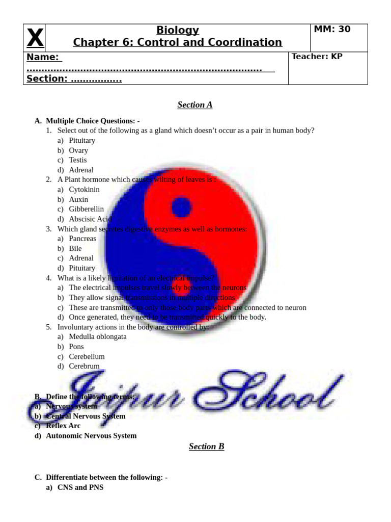 X Ch 6 BIO TEST | PDF