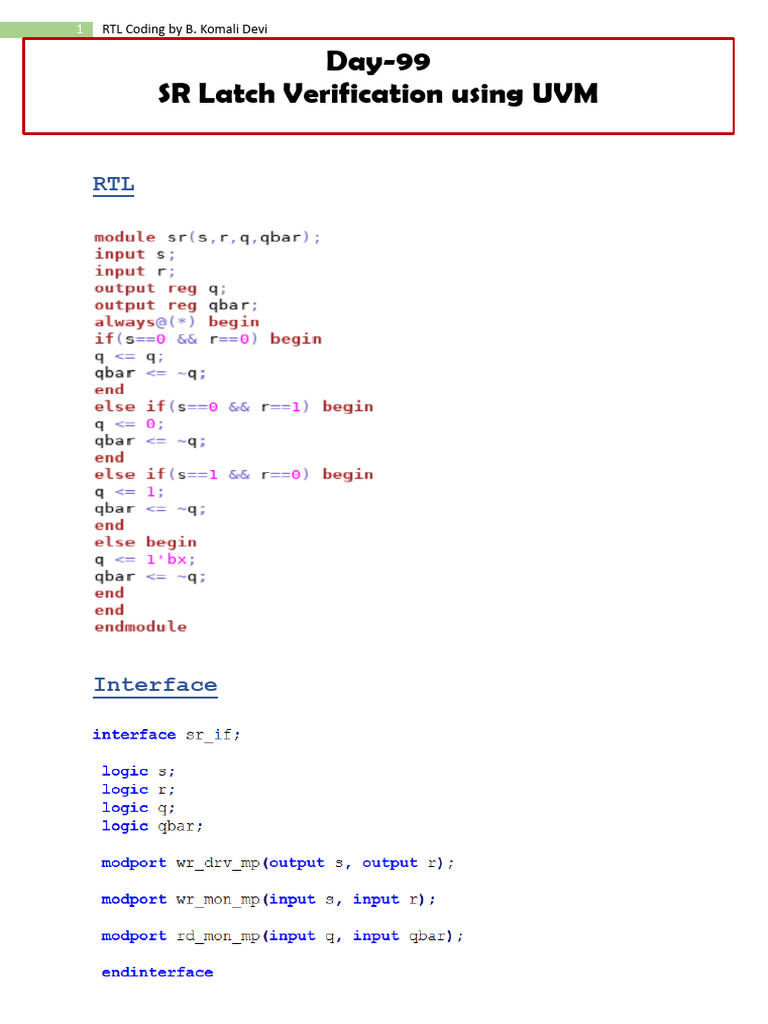 SR Latch Verification using UVM | PDF