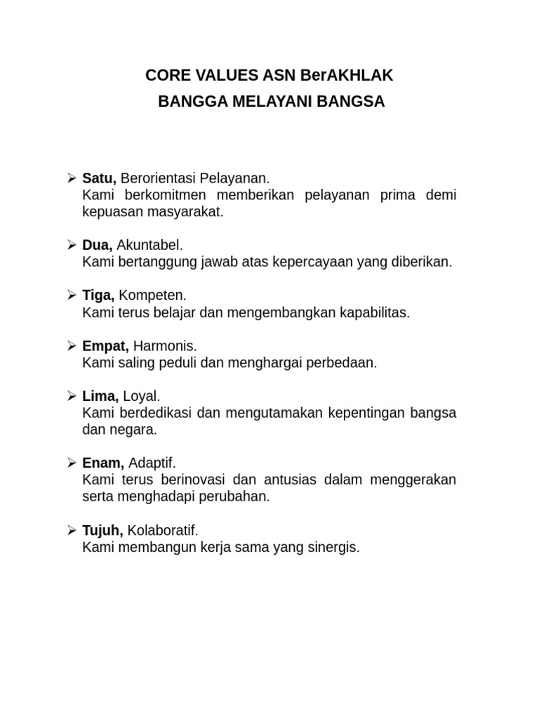 Teks Core Values ASN BerAKHLAK | PDF