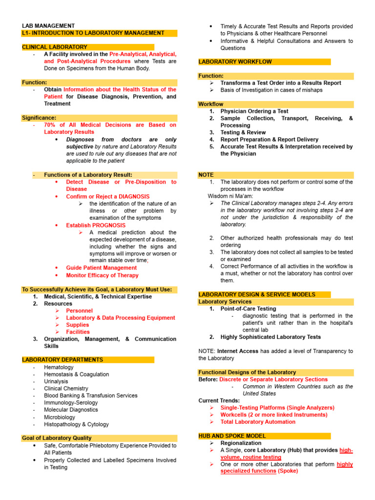 L1 - Introduction To Lab Management | PDF | Medical Laboratory ... L1 - Introduction To Lab Management | PDF | Medical Laboratory ...