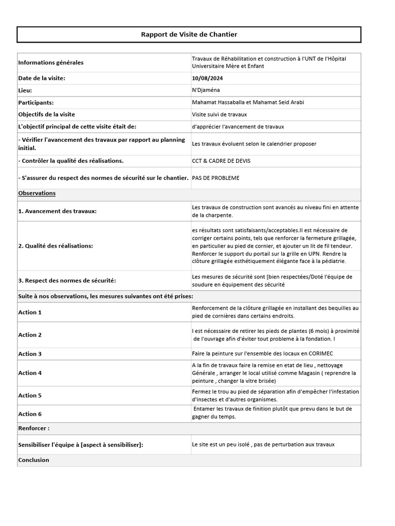 COMPTE RENDU_Visite Chantier | PDF