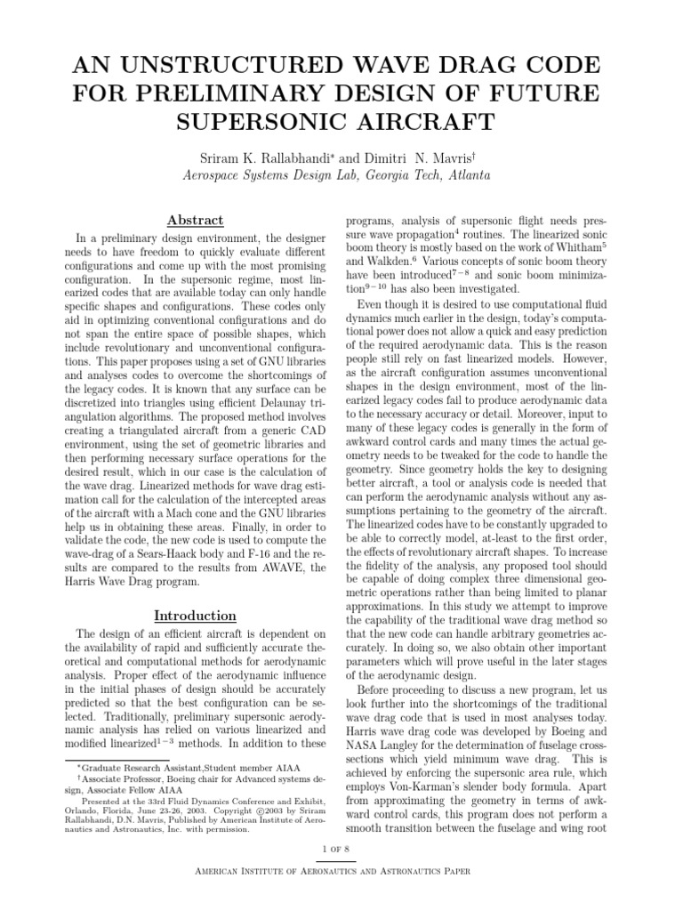 An Unstructured Wave Drag Code | PDF