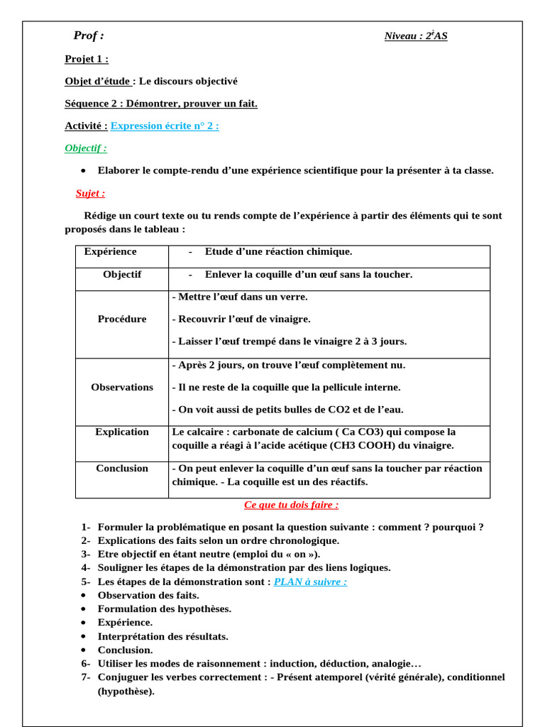 Production Écrite N 2 POUR LES 2AS Expérience | PDF