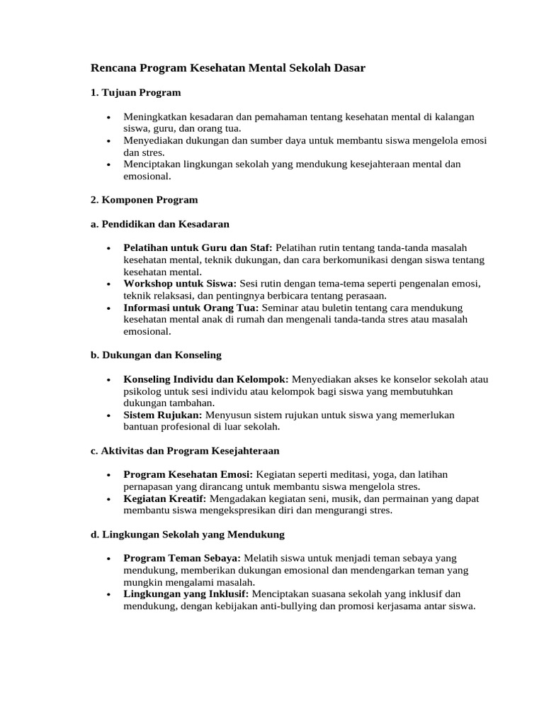Rencana Program Kesehatan Mental Sekolah Dasar | PDF
