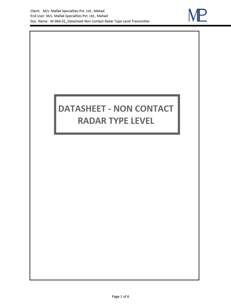 Non Contact Type Radar LT | PDF