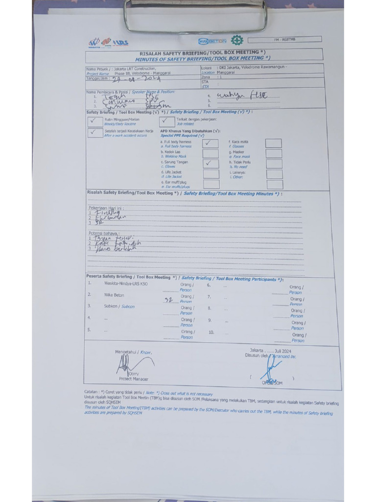 Risalah TBM Dan Absen 27-08-2024 | PDF