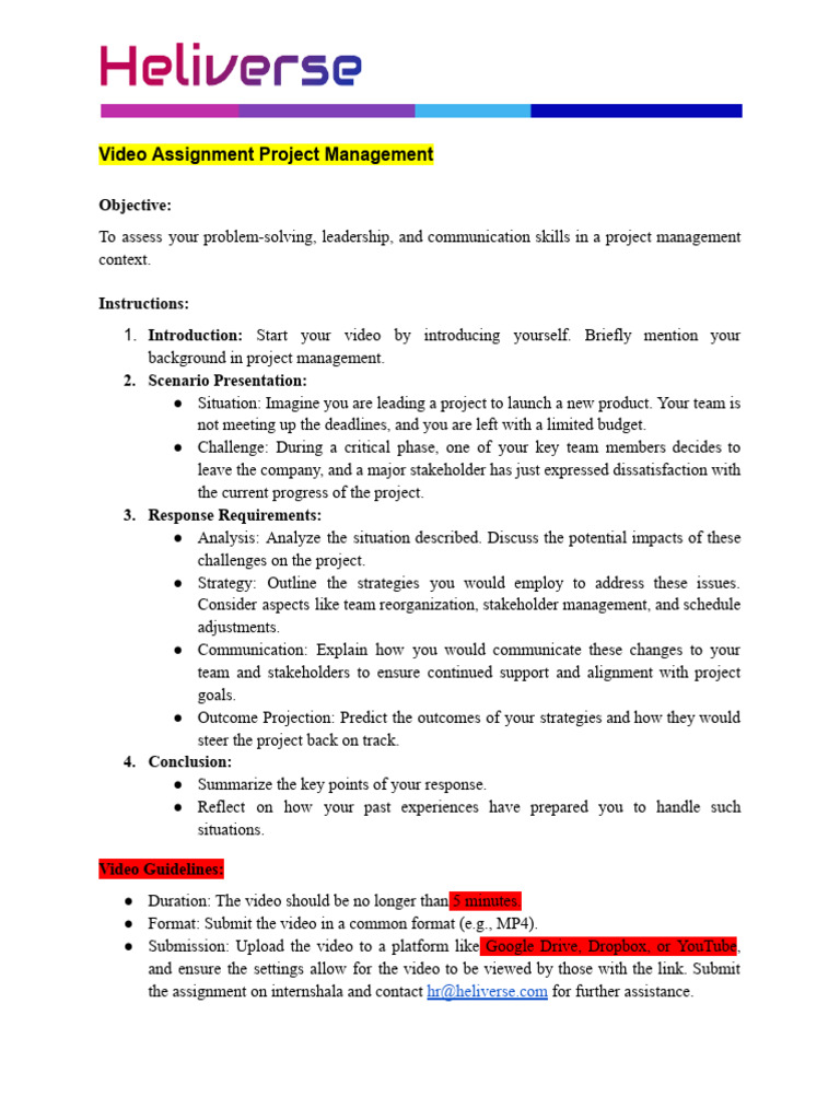 Assignment for Project Manager | PDF