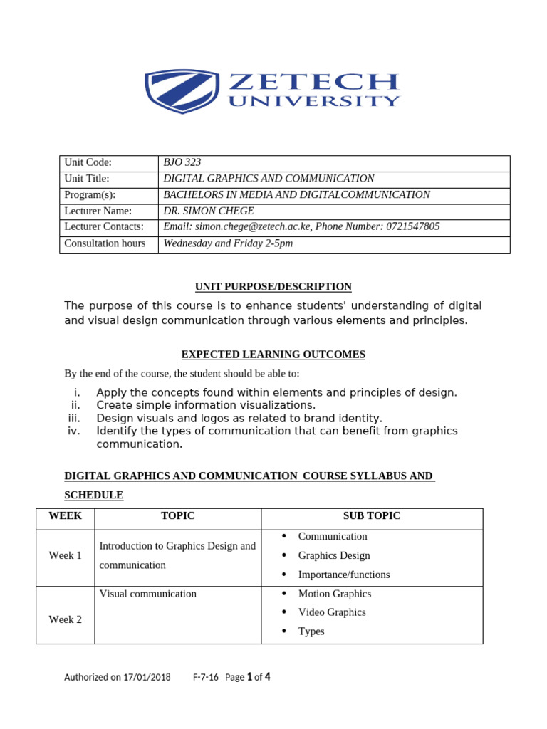 BJO 323 Digital Graphics and Communication - COURSE OUTLINE | PDF