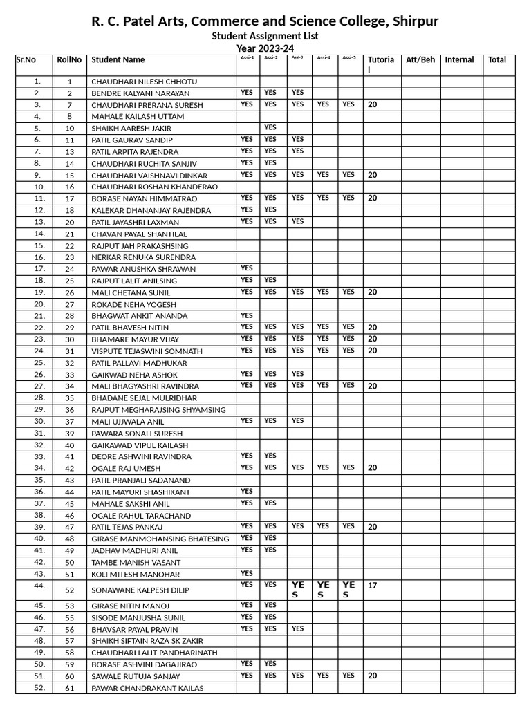 A1 Assignment List | PDF