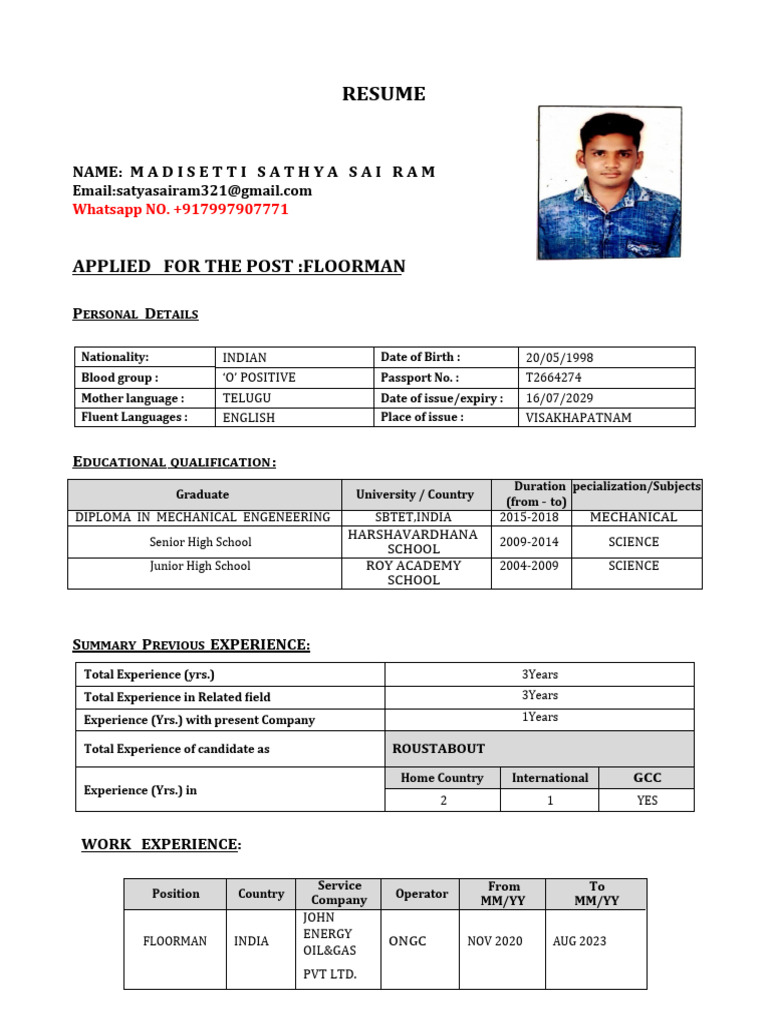 Sathya Sai Resume | PDF