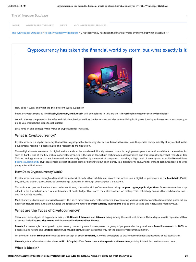 Cryptocurrency has taken the financial world by storm, but what exactly ... Cryptocurrency has taken the financial world by storm, but what exactly ...