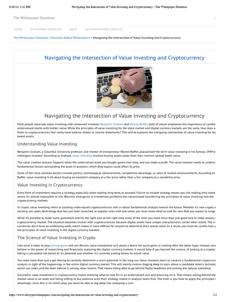 Navigating The Intersection of Value Investing and Cryptocurrency - The Whitepaper Database | PDF