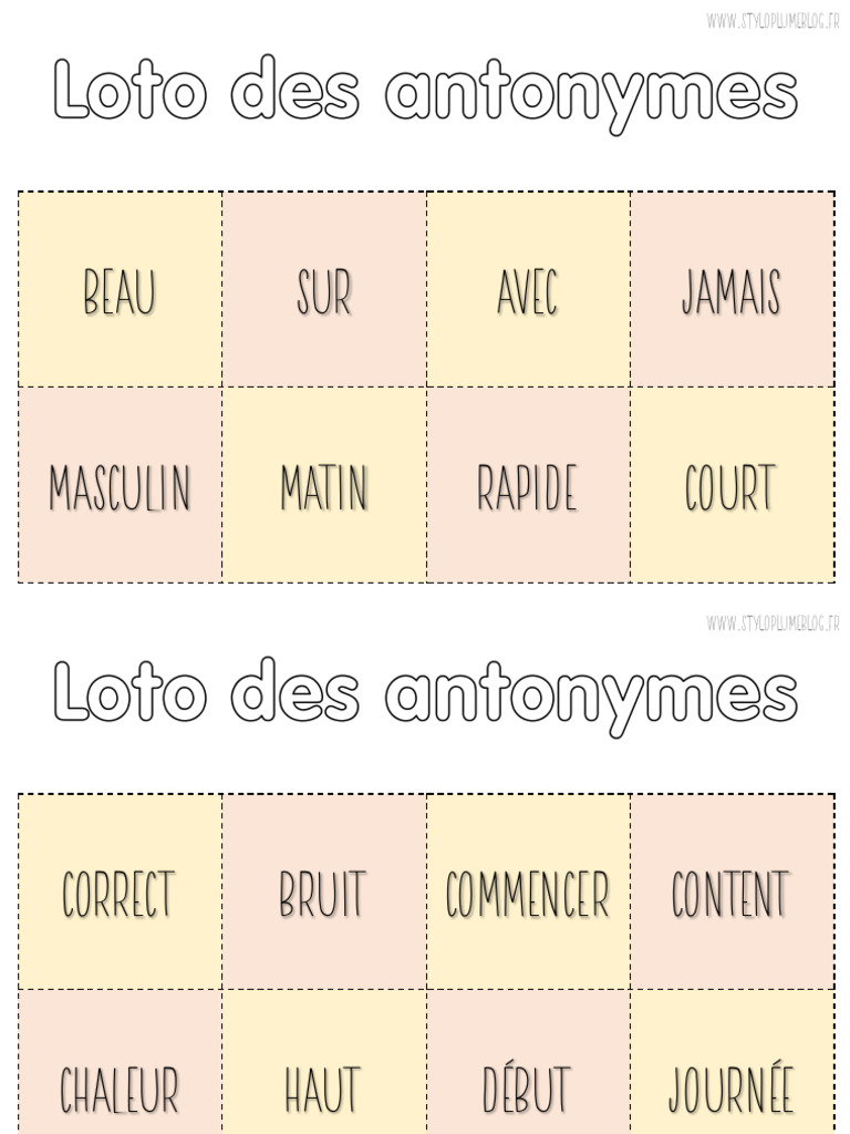 Loto Des Antonymes Stylo Plume Blog | PDF