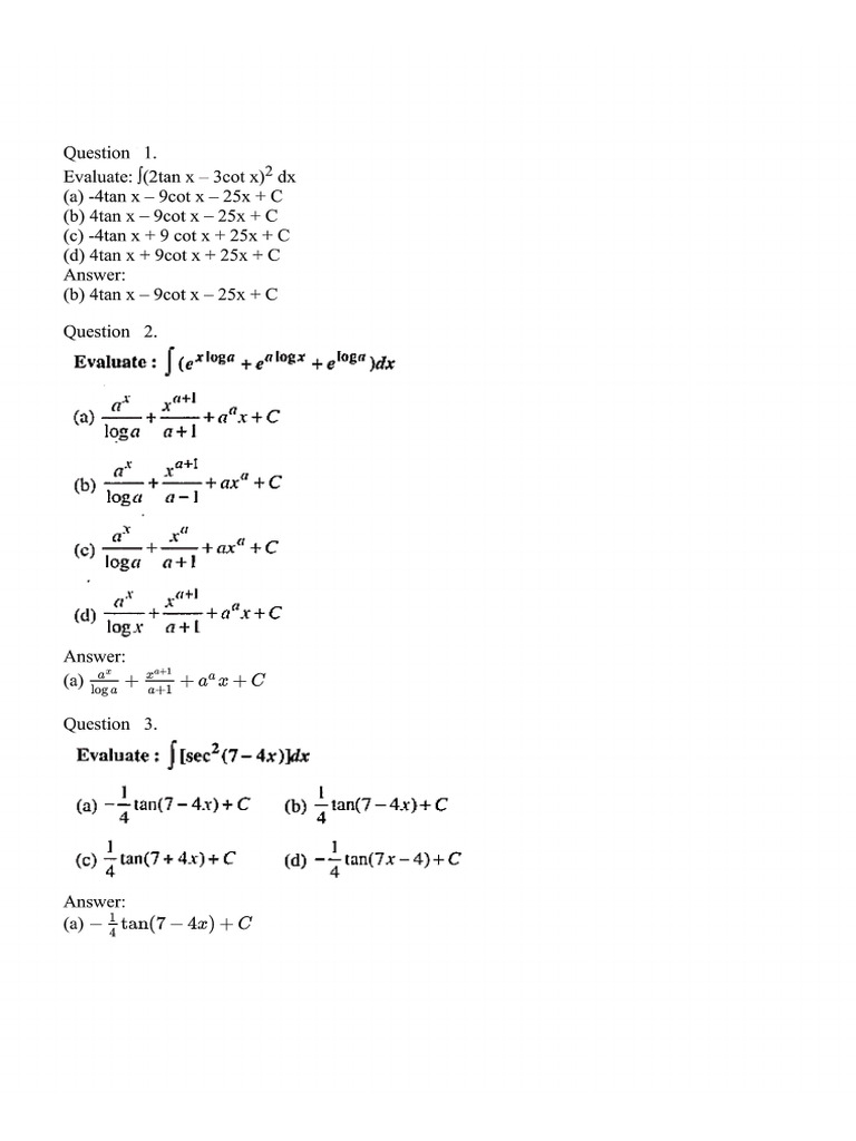 Integration MCQ | PDF
