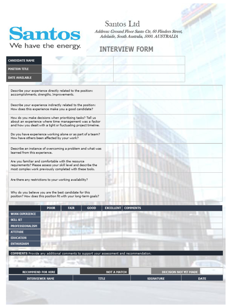 Santos Energy Ltd-Interview Form | PDF