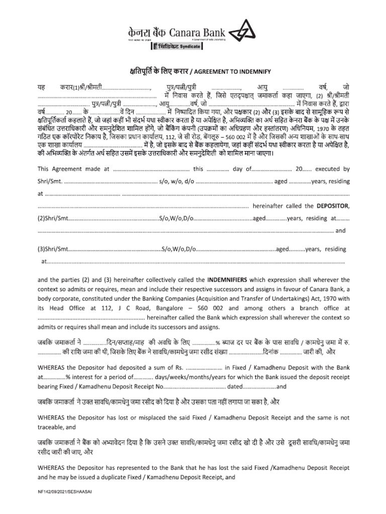 Indemnity Letter Lost FDR | PDF