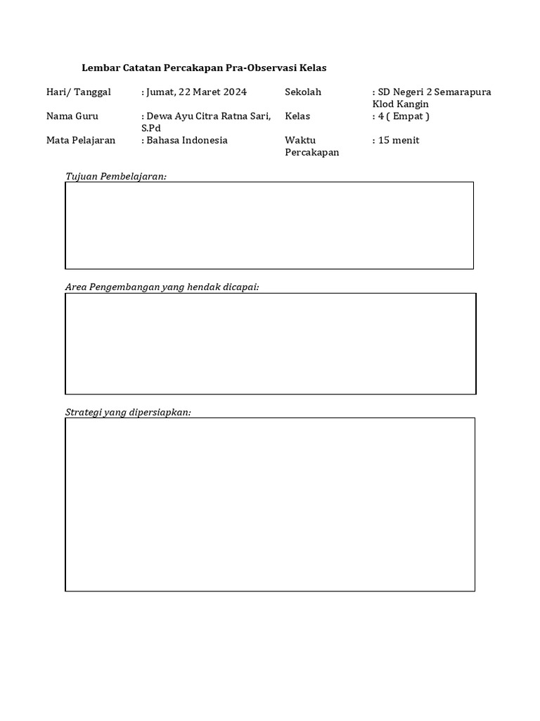 1 - Lembar Catatan Percakapan Pra-Observasi Kelas | PDF