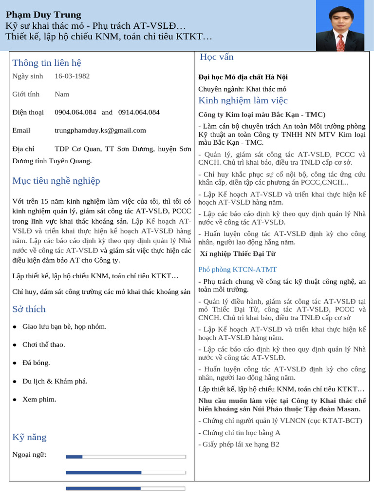 CV PH M Duy Trung | PDF