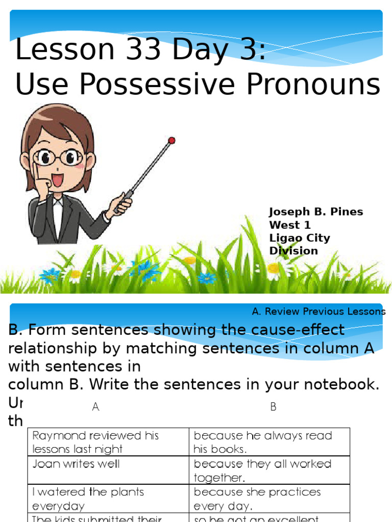 COT - PPT - ENGLISH 3 - Possessive Pronoun by Sir Rei L. Marasigan | PDF