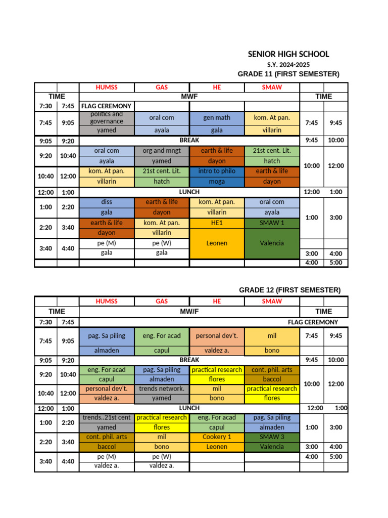 SHS Class Program 2024 2025 | PDF