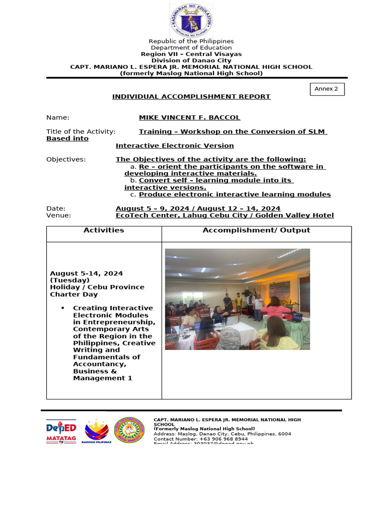 Training Workshop Accomplishment 8-6-2024 | PDF