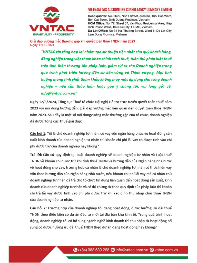 Hoi Dap Quyet Toan Thue Nam 2023 | PDF