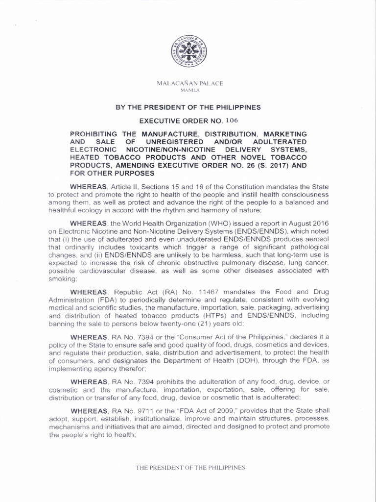 Executive Order No. 106 2017 | PDF