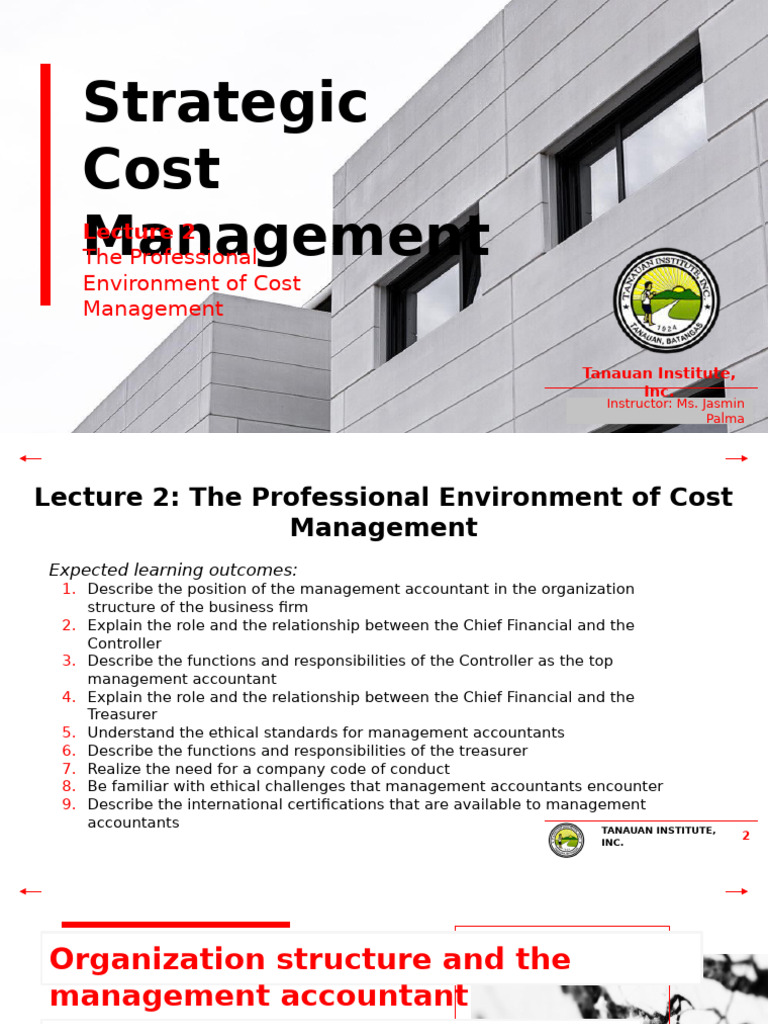 Lecture 2 - The Professional Environment of Cost Management | PDF