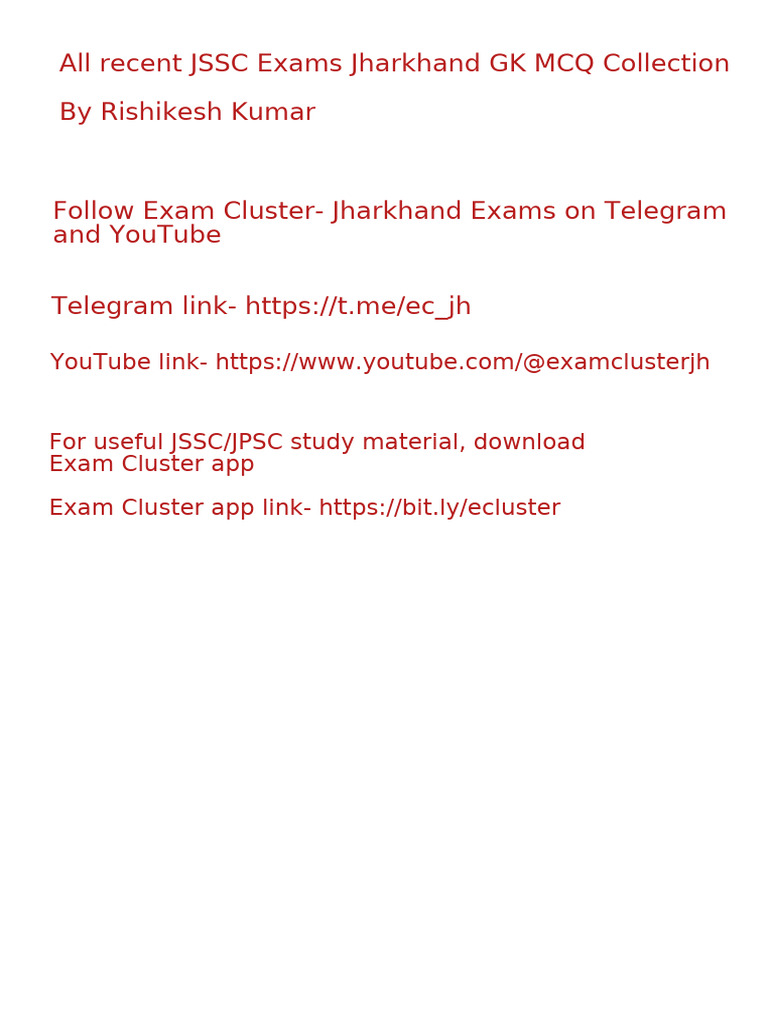 All JSSC Jharkhand GK MCQ | PDF
