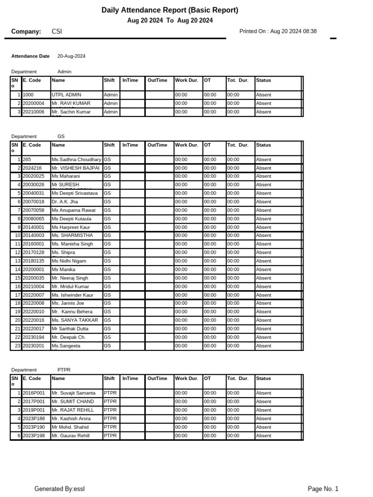 Daily Attendance Report (8) | PDF