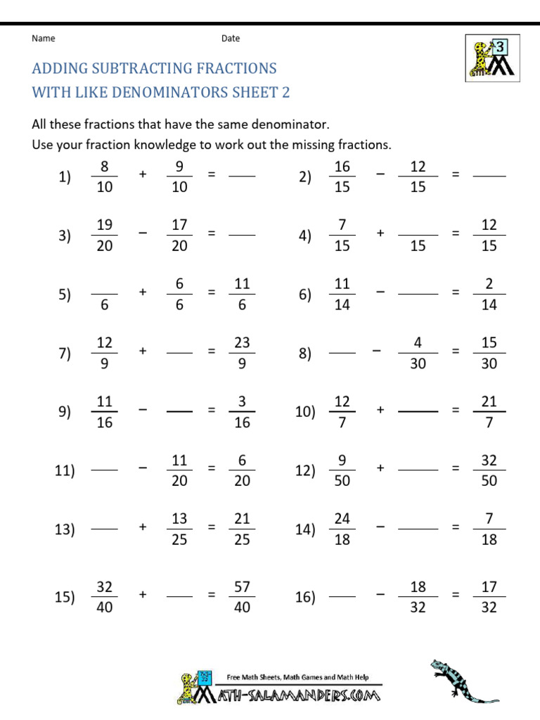 Adding Subtracting Fractions LD 2 | PDF