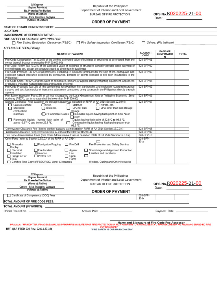 FSED 30F Order of Payment Actual Size Rev02 | PDF