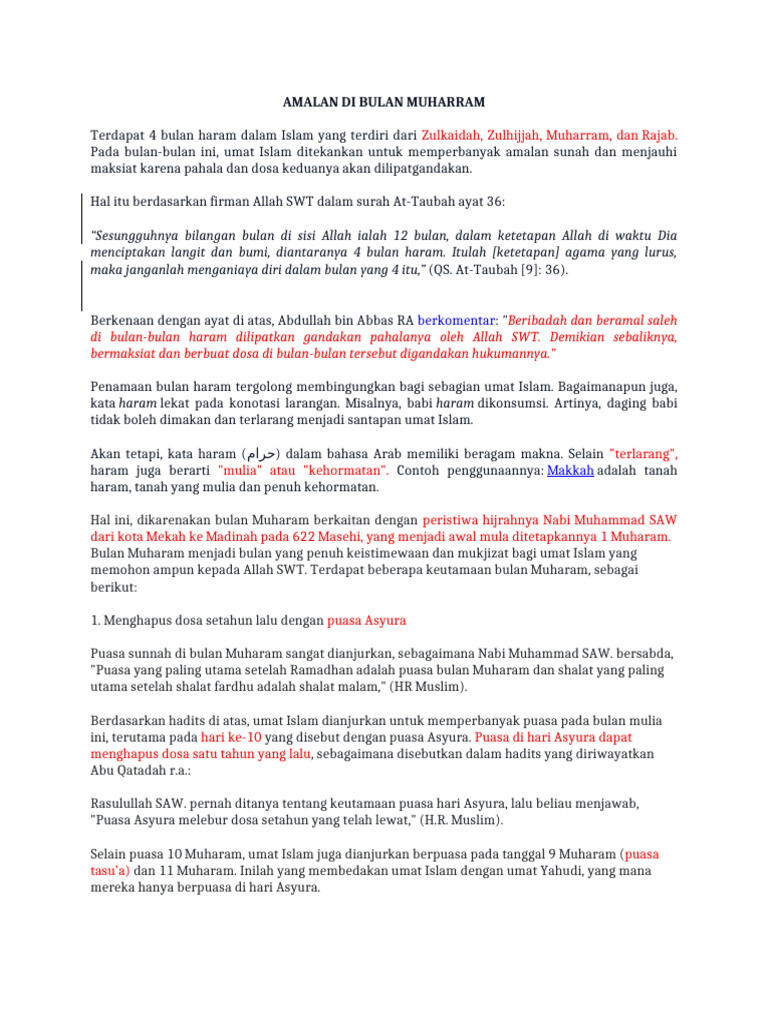 Amalan Di Bulan Muharram | PDF