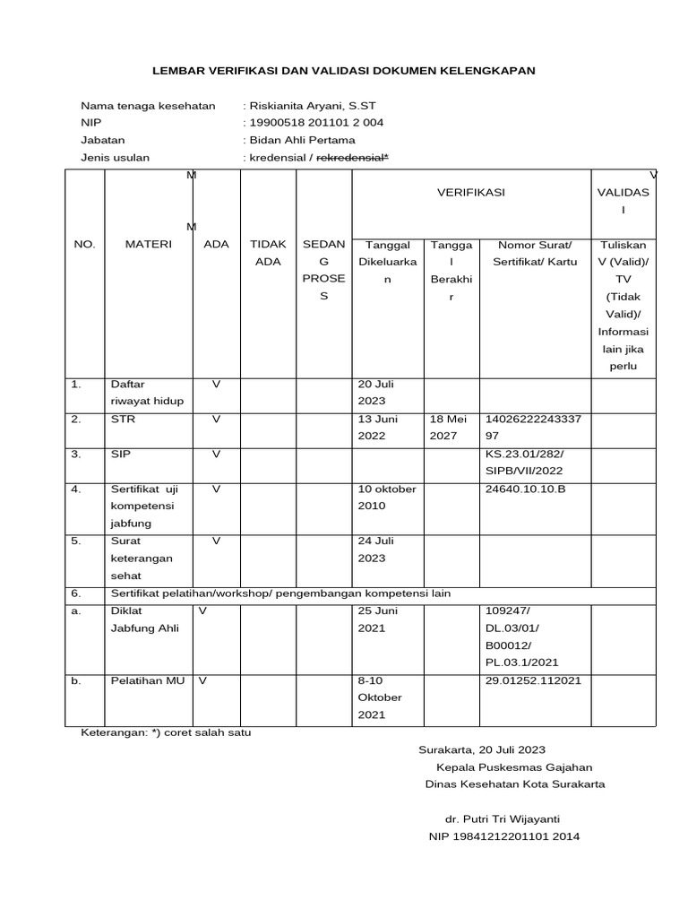 Form Verifikasi & Validasi | PDF