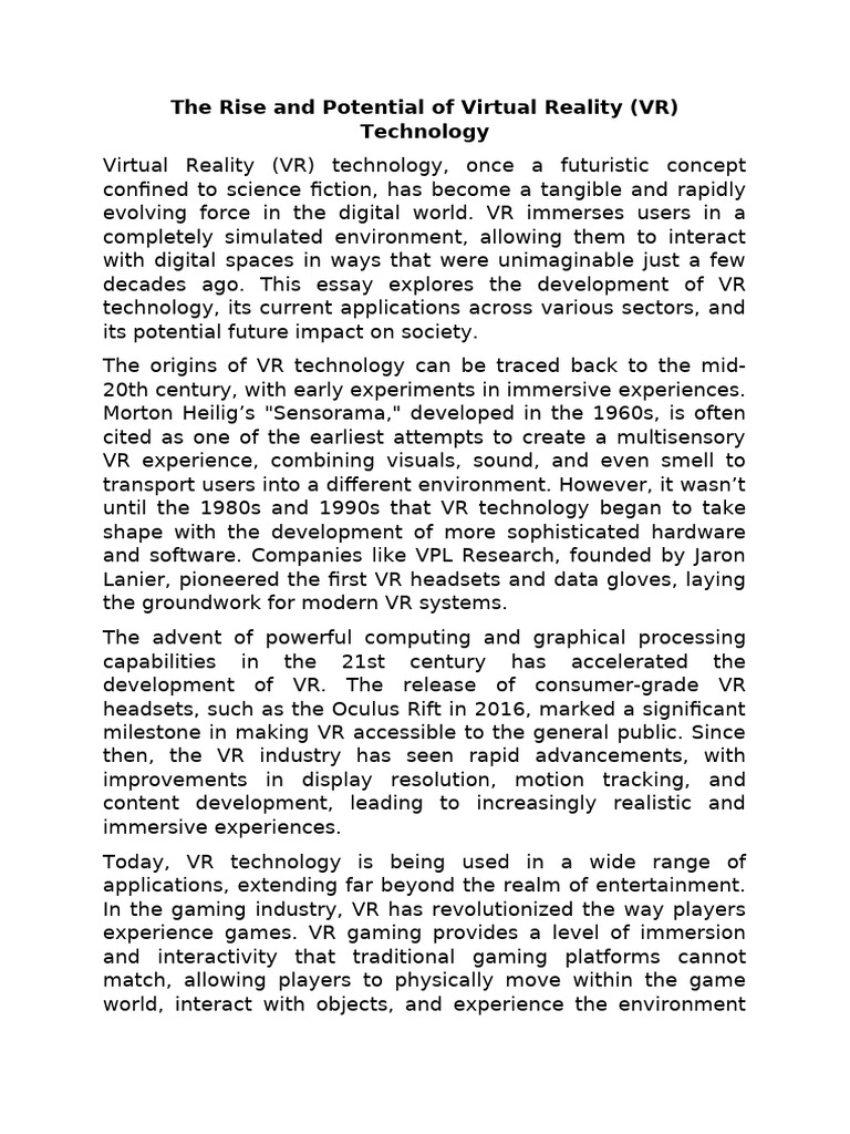 The Rise and Potential of Virtual Reality | PDF