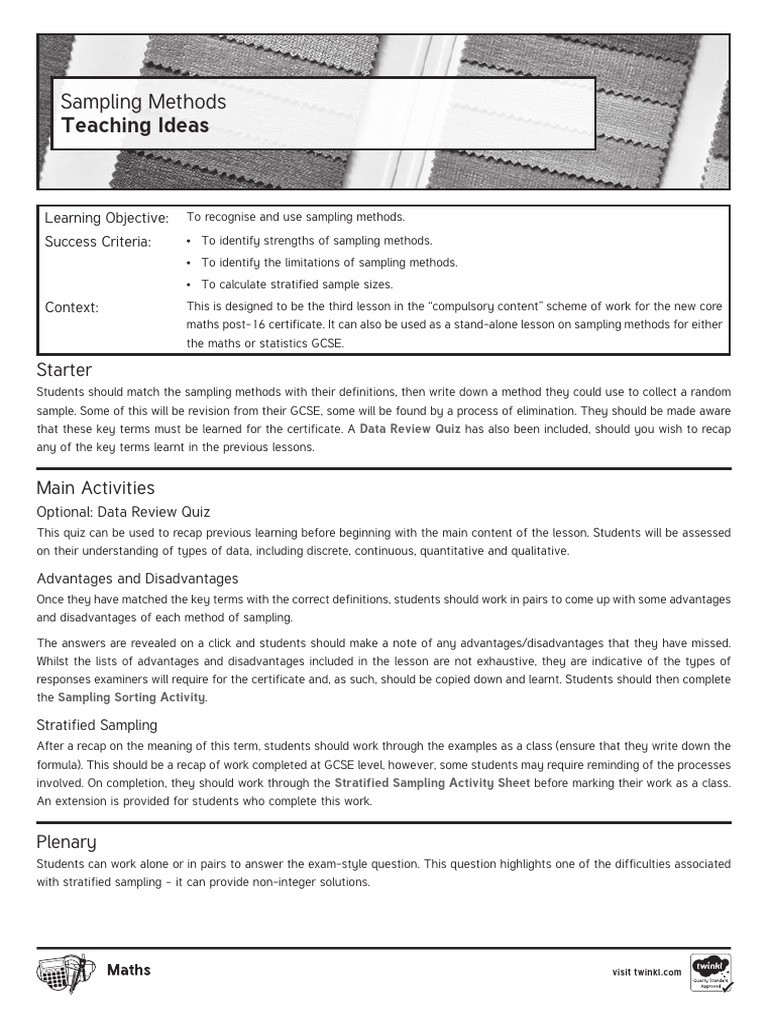 Sampling Methods Teaching Ideas | PDF | Sampling (Statistics) | Mathematics