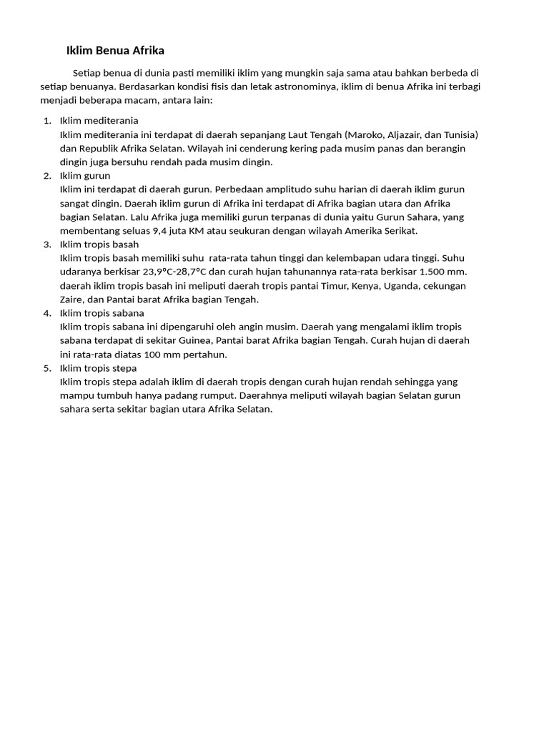 Iklim Benua Afrika | PDF