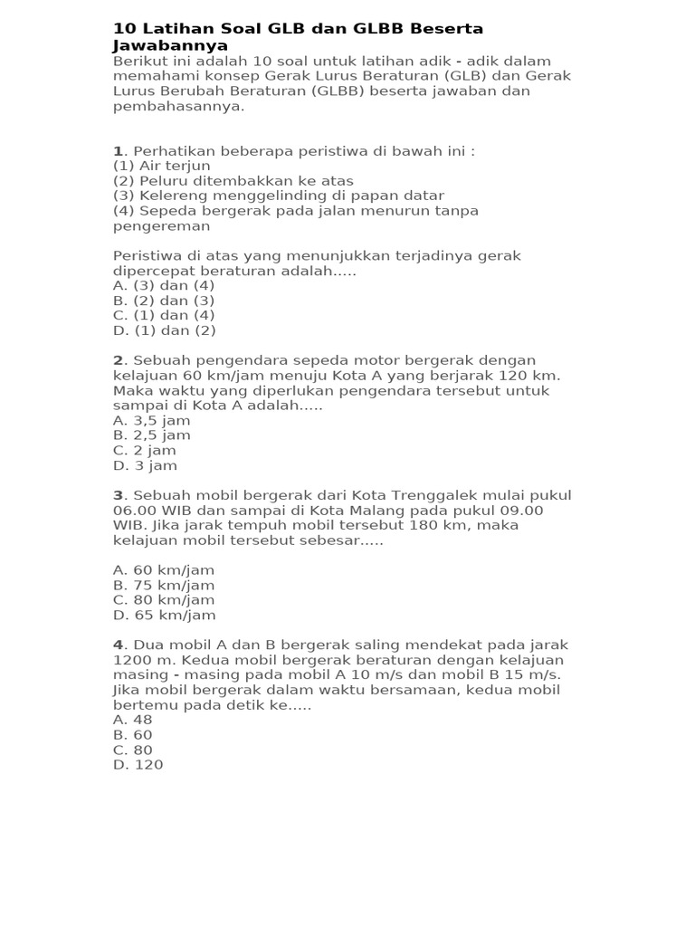 10 Latihan Soal GLB Dan GLBB Beserta Jawabannya | PDF