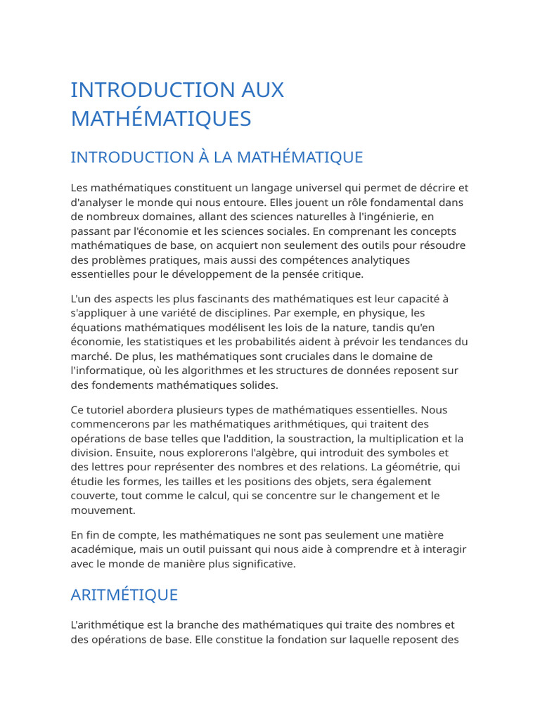 Introduction Aux Mathématiques | PDF