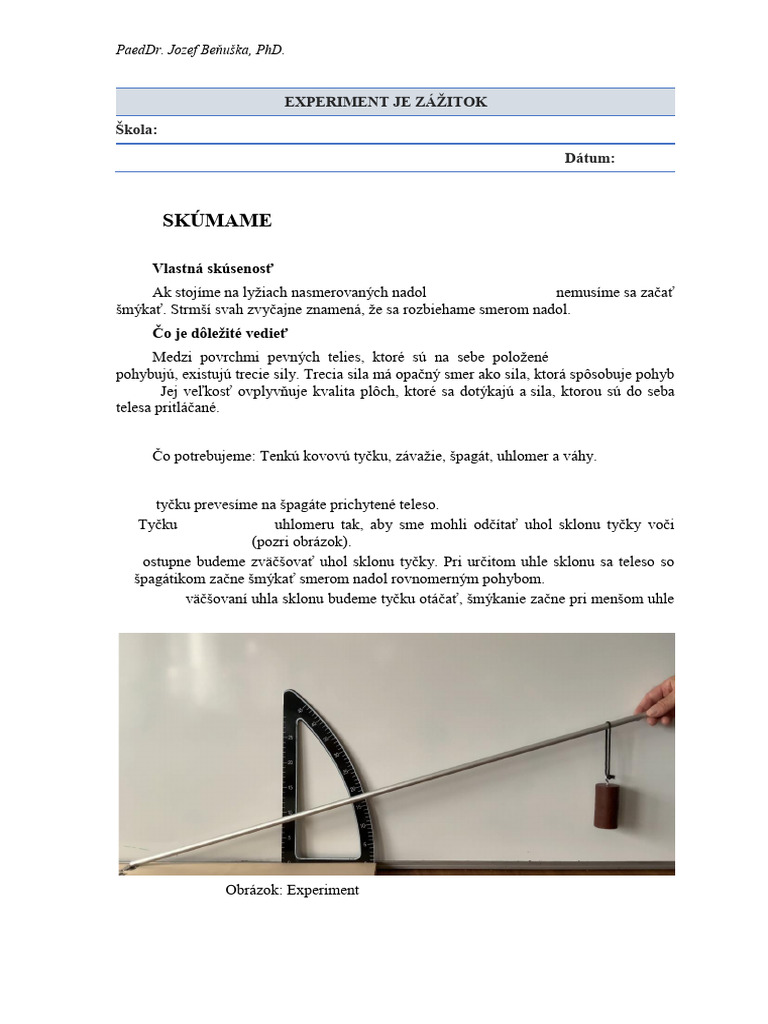 Skúmame Trenie Na Naklonenej Rovine - Pracovný List | PDF