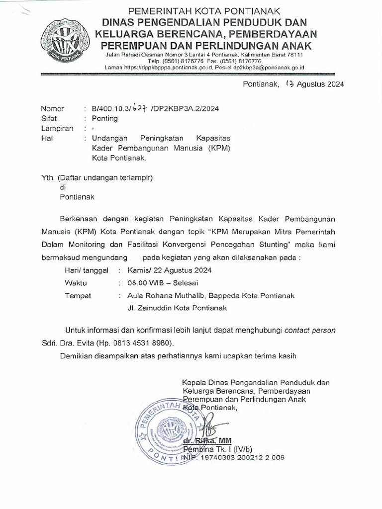 Undangan Peningkatan Kapasitas KPM Kota Pontianak (220824) | PDF Undangan Peningkatan Kapasitas KPM Kota Pontianak (220824) | PDF