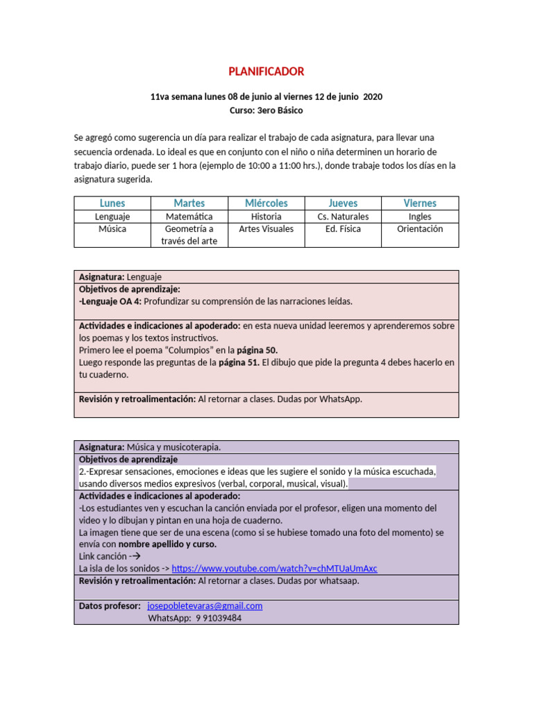 PLANIFICADOR 3ero Básico | PDF